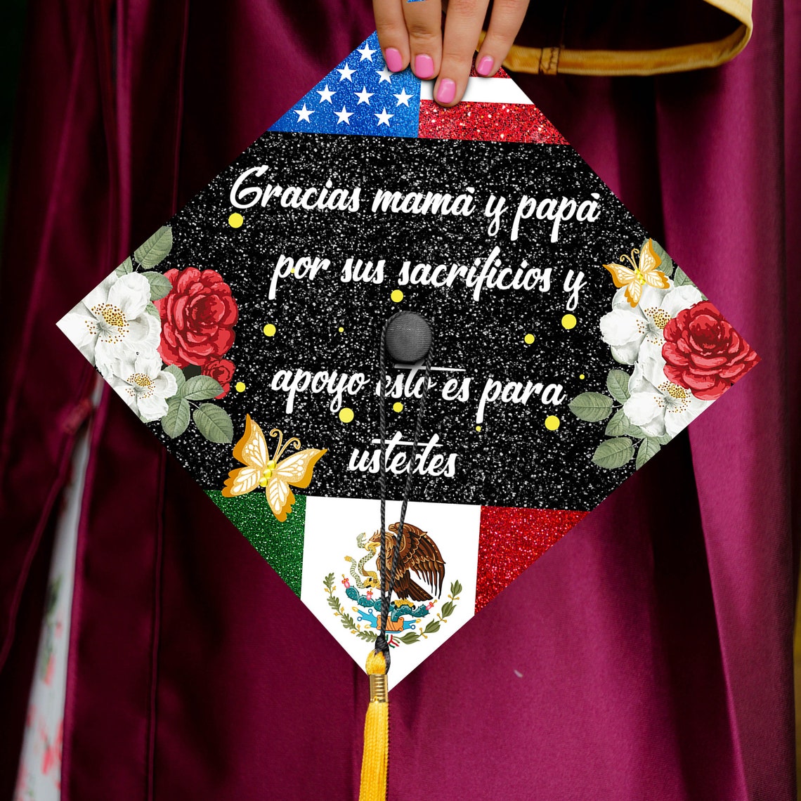 Mexican American Printed Grad Cap Topper, Mexican Grad Cap Topper ...