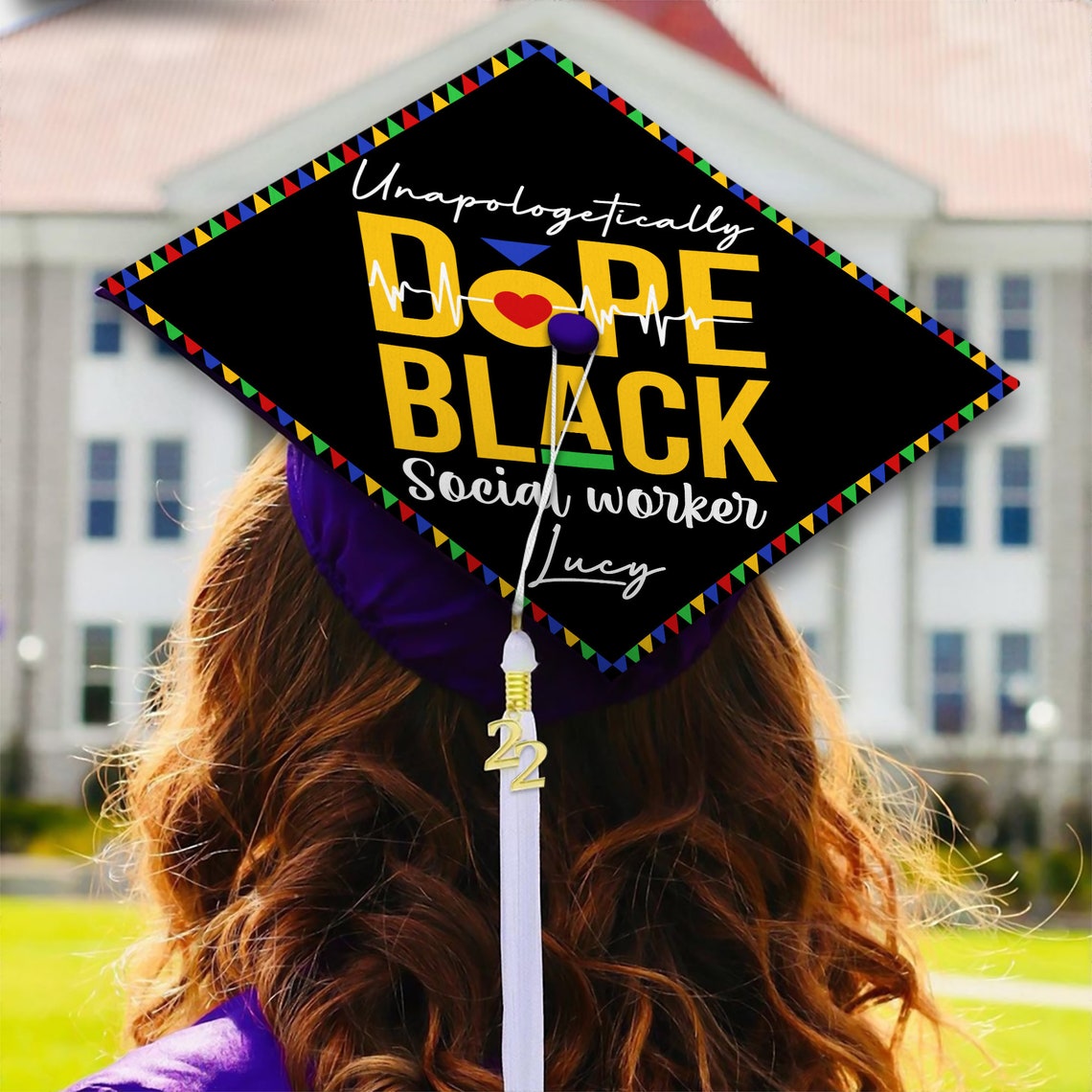 Dope Black Social Worker Graduation Cap Topper, Black Queen Grad Cap ...