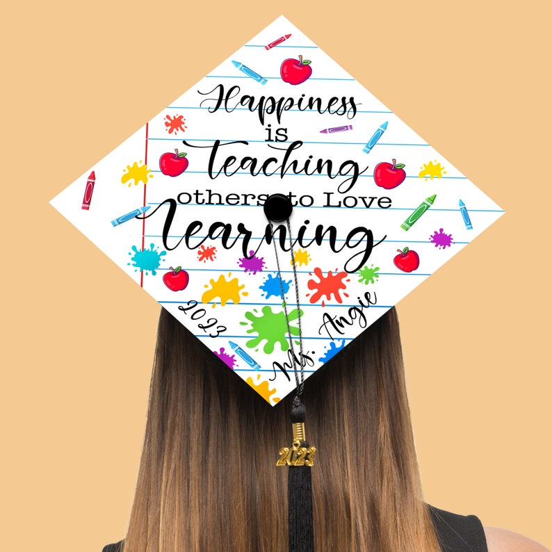 Personalized Happiness is Teaching Printed Grad Cap Topper, Teacher ...