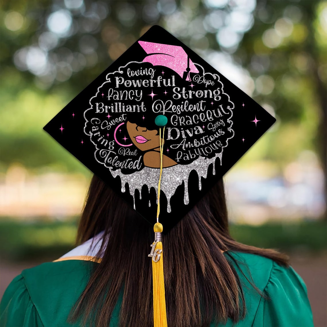 Powerful Strong Girl Graduation Cap Topper Black Queen Grad - Etsy