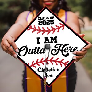 I Am Outta Here Graduation Cap, Custom High School Baseball Grad Cap ...