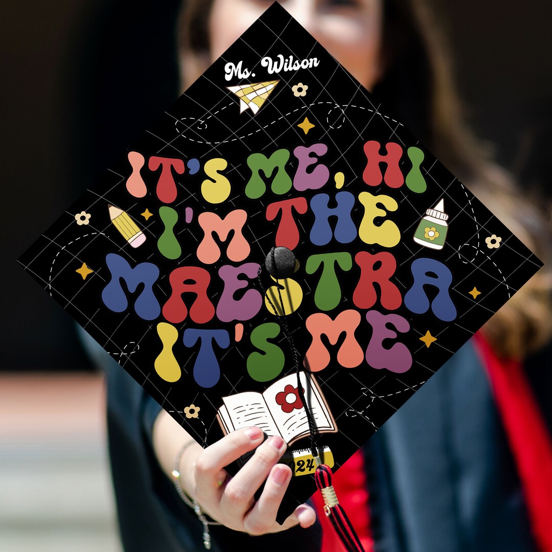 Custom Maestras Graduation Cap Topper, Retro Bilingual Teacher Grad Cap ...