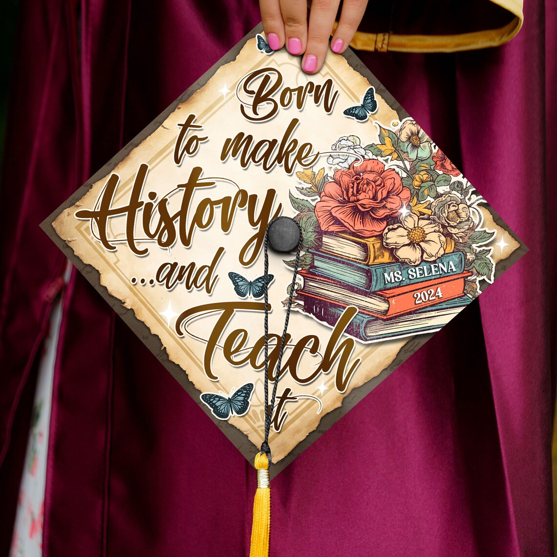 Retro Future Teacher Graduation Cap Topper, Born to Make History and ...