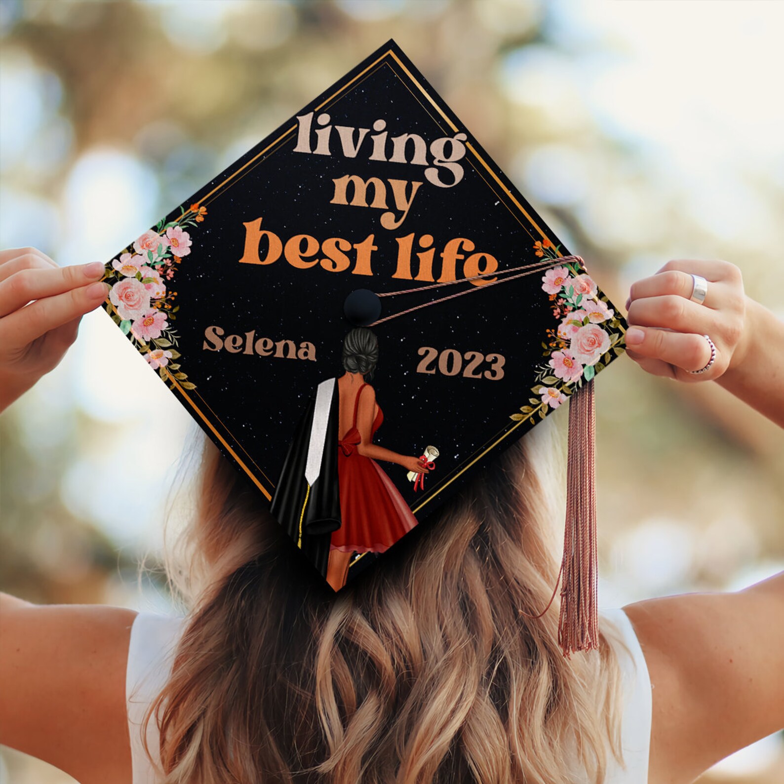 Living My Best Life Graduation Cap Topper, Black Queen Graduation Cap ...