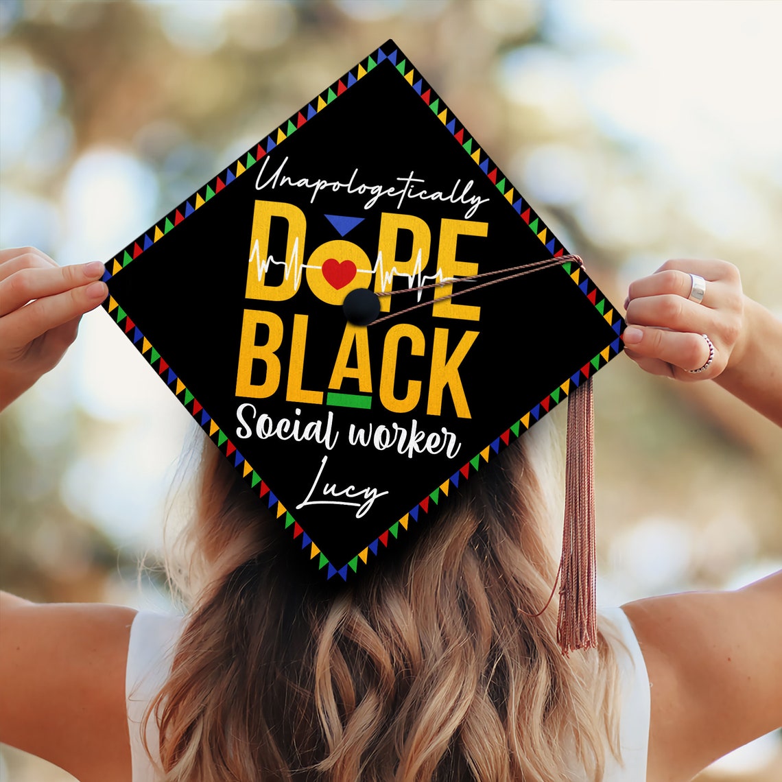 Dope Black Social Worker Graduation Cap Topper, Black Queen Grad Cap ...