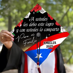 Personalized Puerto Rico Grad Cap Topper Para Mi Familia, Custom Flag ...