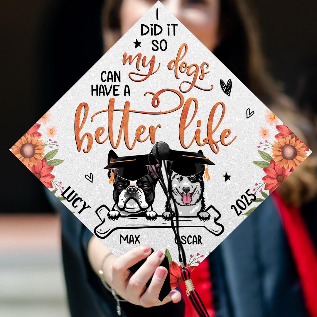 Personalized Dog Lover Printed Grad Cap Topper, Dog Mom Grad Cap Topper ...
