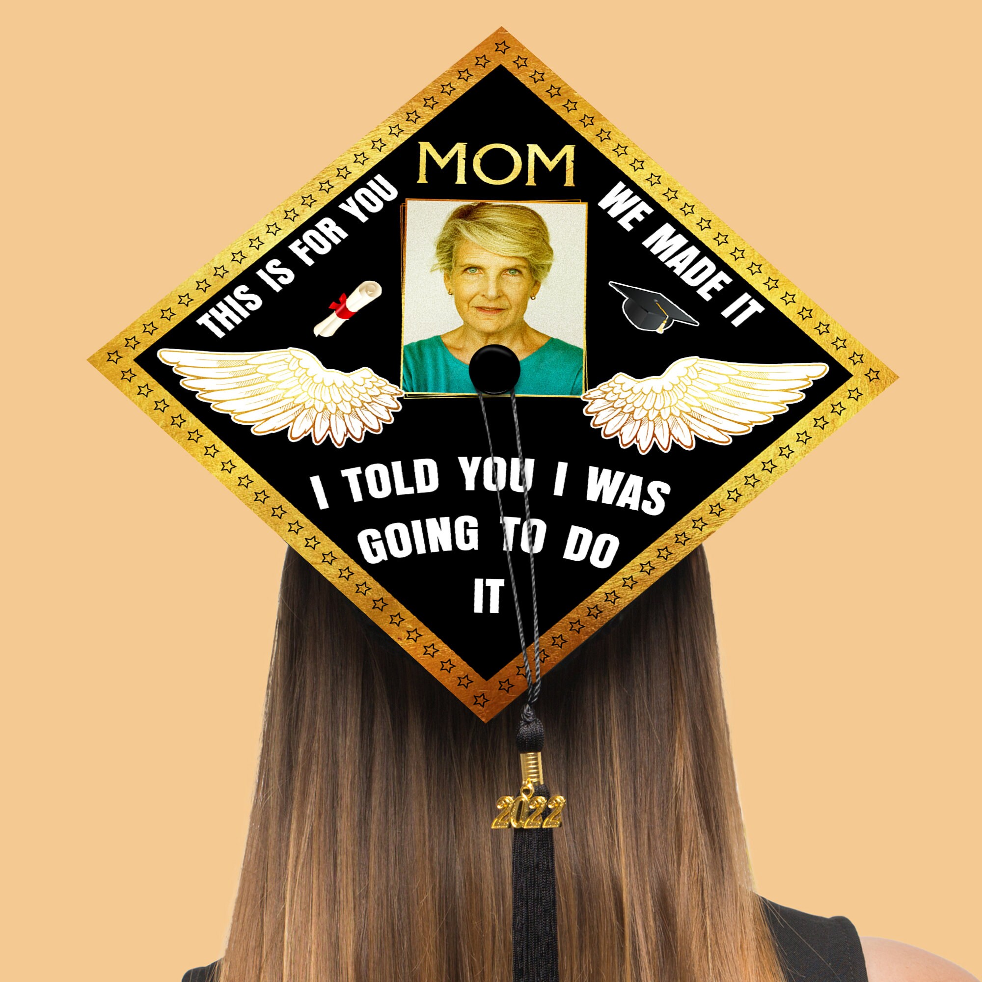 Printed Photo Upload Grad Cap Topper, Memorial Grad Cap Topper, Thanks ...