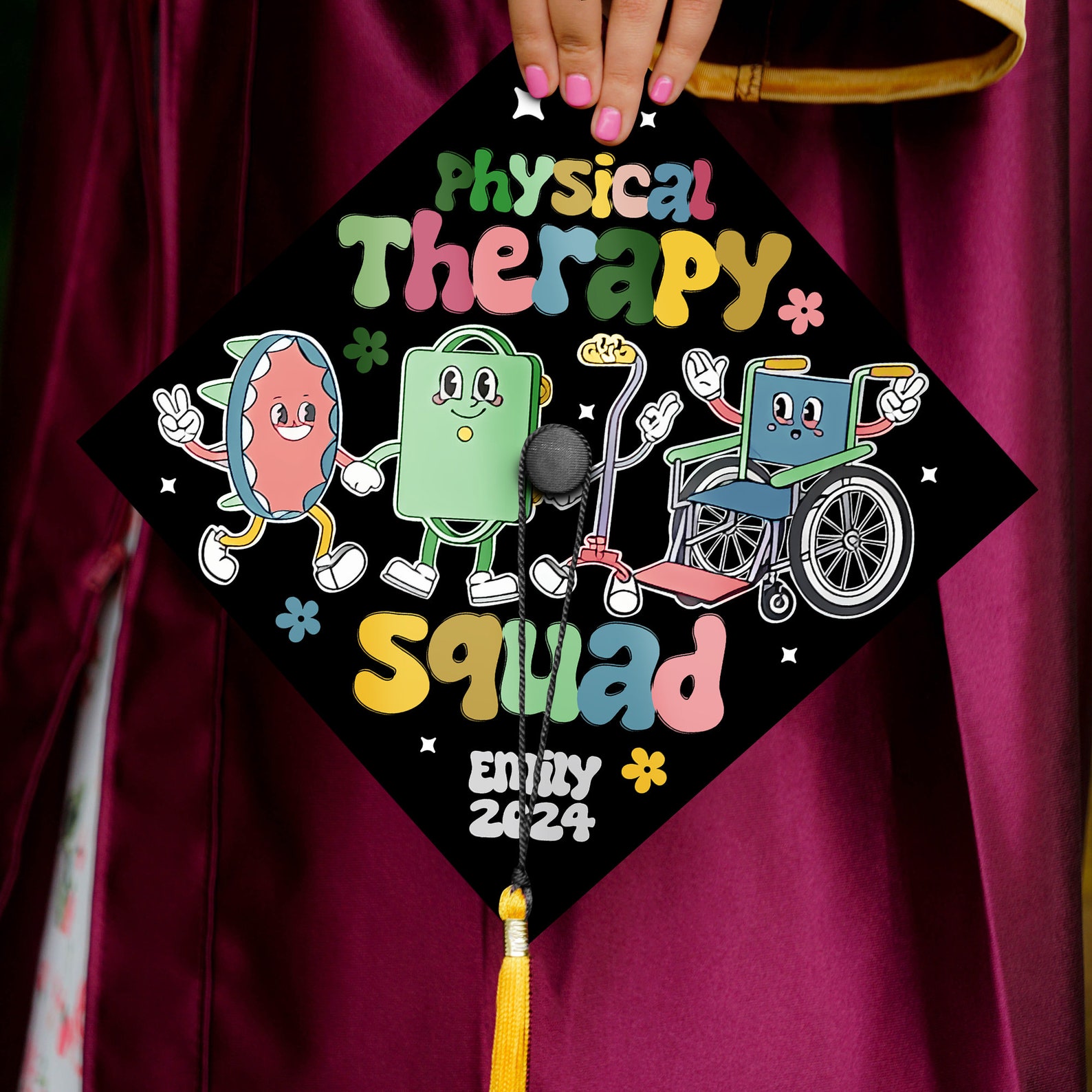 Physical Therapy Squad Grad Cap, Personalized Funny PT Graduation Cap ...