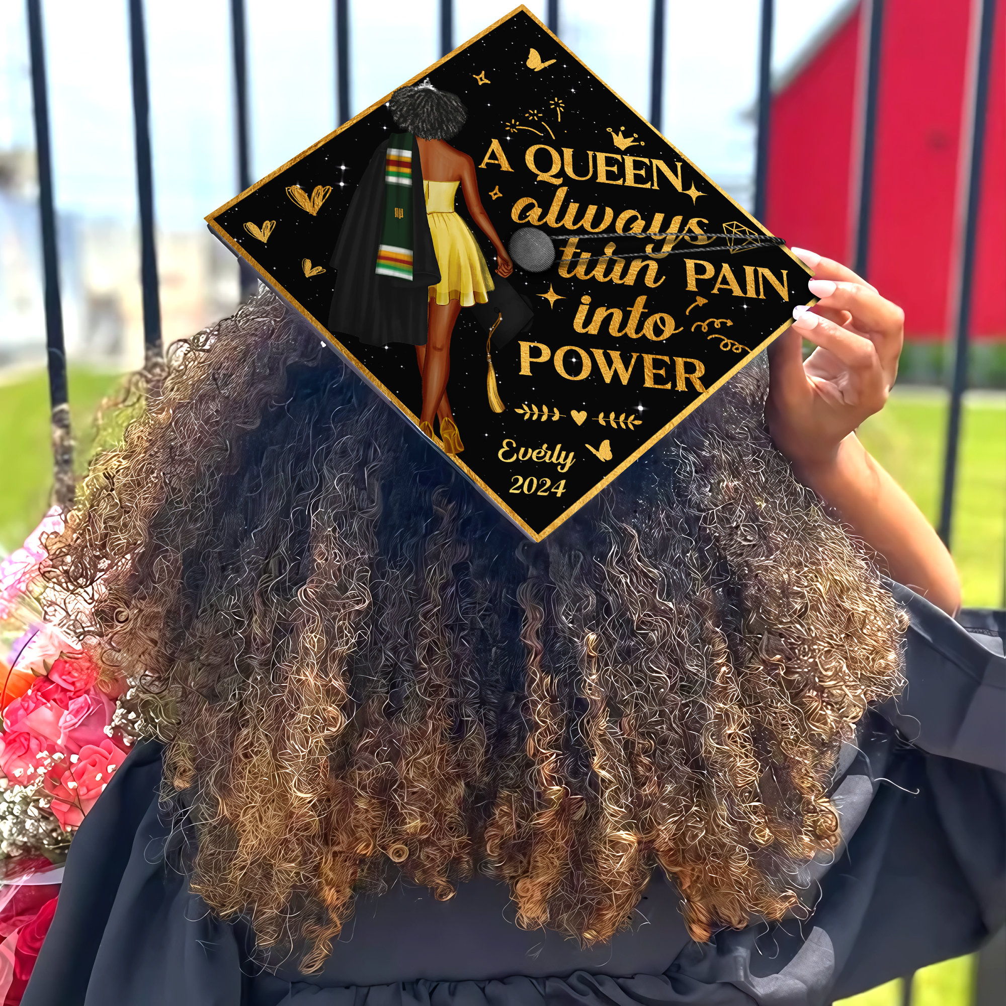Black Queen Grad Cap Topper, A Queen Always Turn Pain Into Power Grad ...