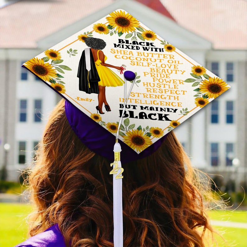 Black Mixed With Black Grad Cap Topper, Black Girl Graduation Cap ...