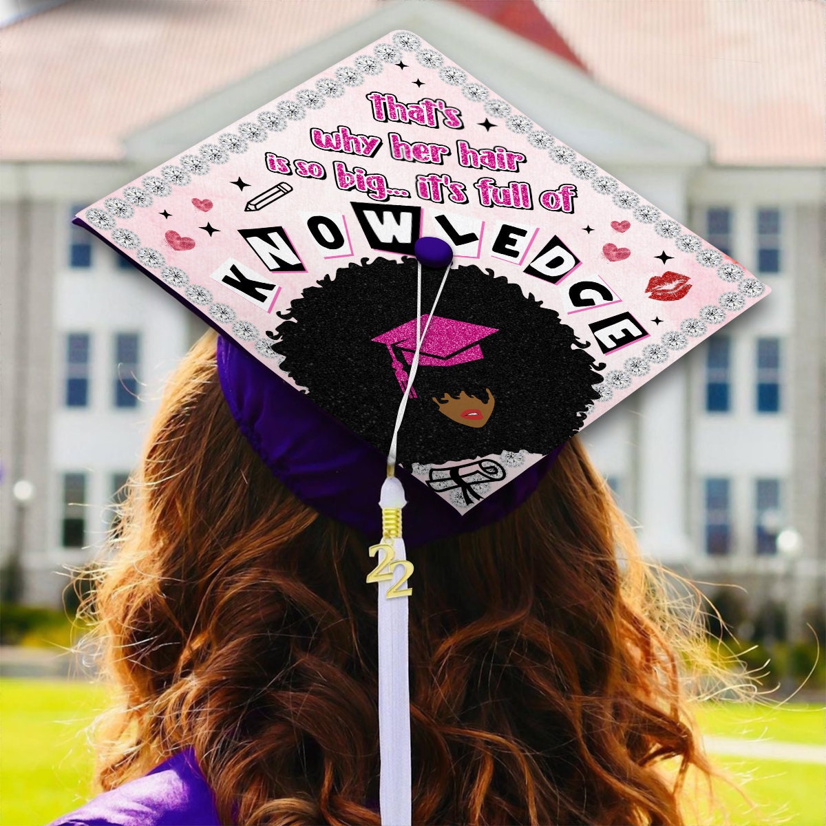 It's Full of Knowledge Graduation Cap Topper, Black Queen Grad Cap ...