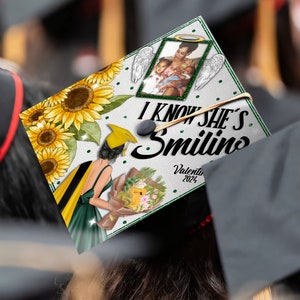 Custom Photo Memorial Cap Decoration, I Know She's Smiling Grad Cap ...