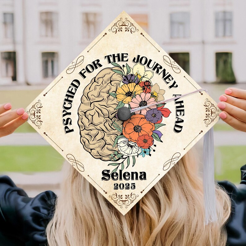 Psyched for the Journey Ahead Graduation Cap, Personalized Psychology ...