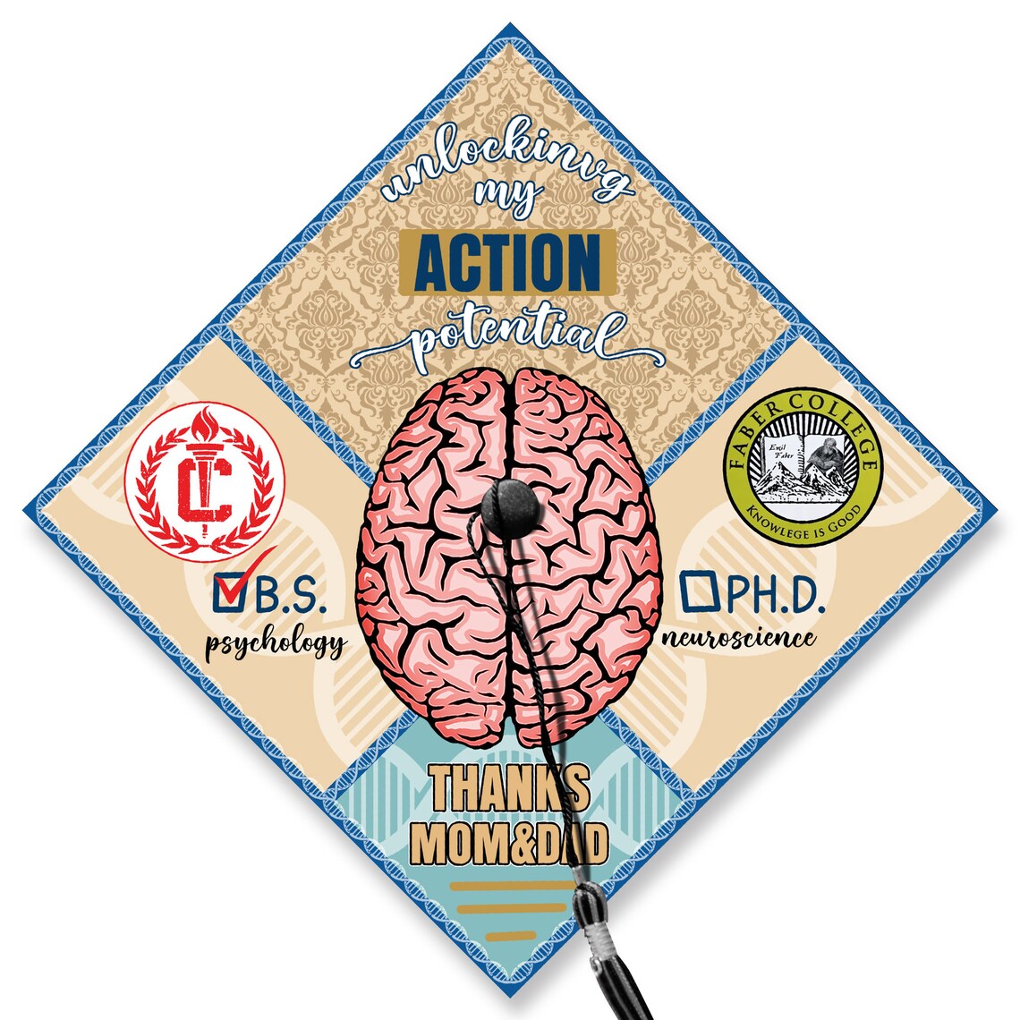 Personalized Science Printed Grad Cap Psychology School Grad - Etsy