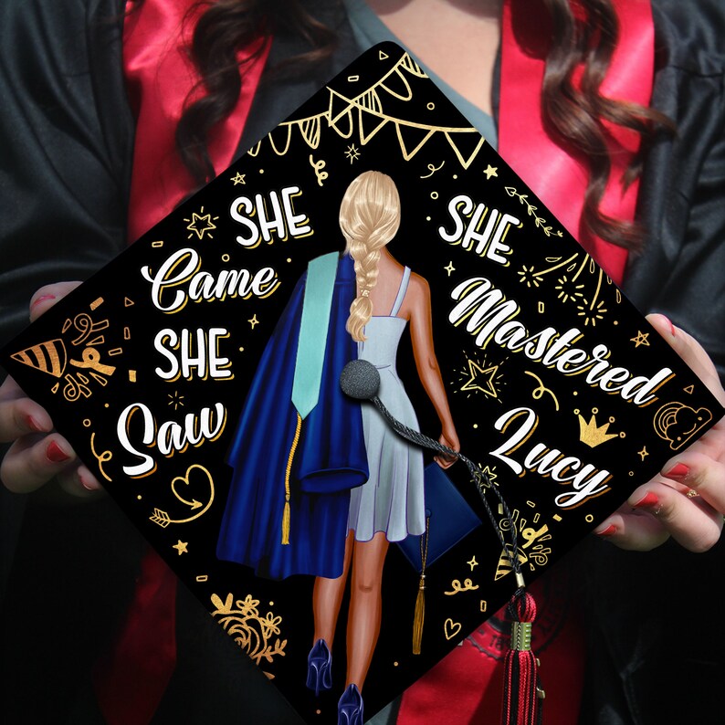 She Came She Saw She Mastered Grad Cap Topper, Black Queen Grad Cap ...