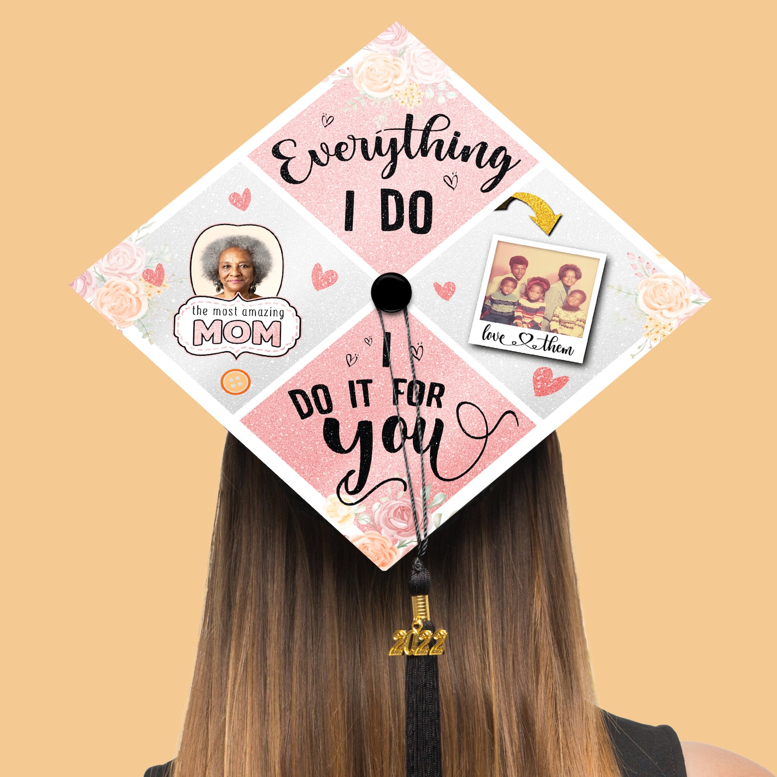Personalized Photo Upload Printed Grad Cap Topper, Family Thanks Mom ...
