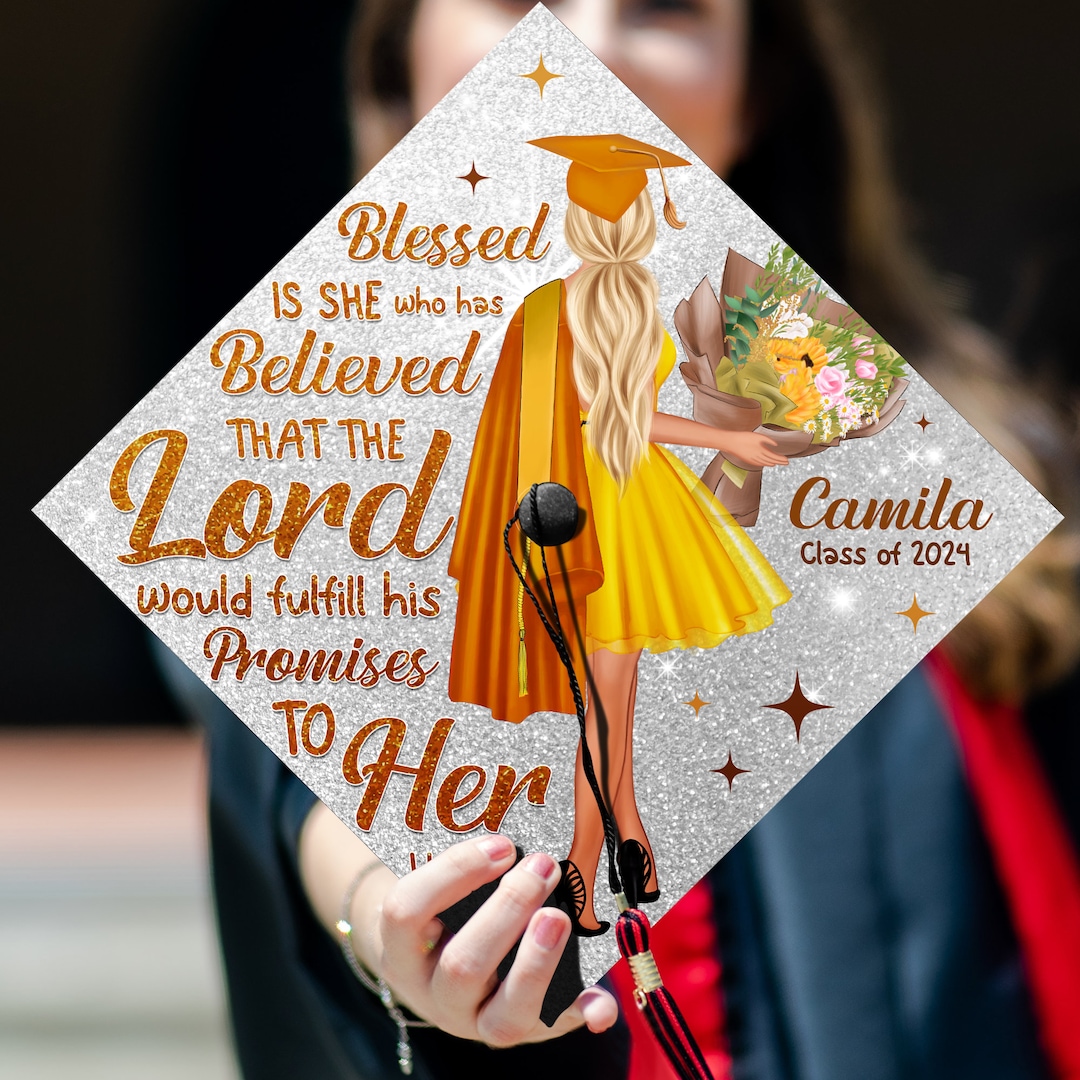 Blessed is She Who Has Believed Bible Verse Graduation Cap Topper ...