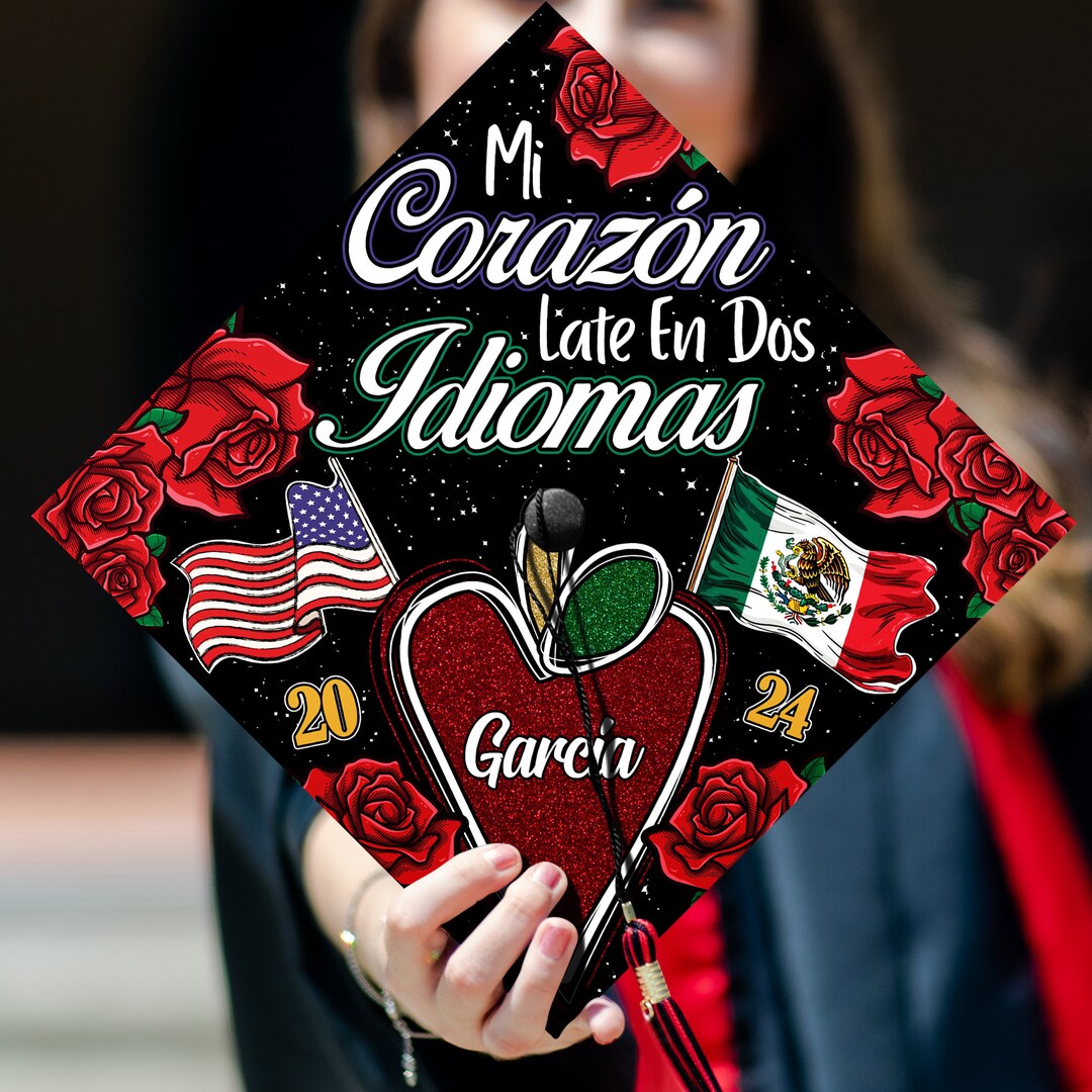 Bilingual Teacher Graduation Cap Topper, Mi Corazon Late En Dos Idiomas ...