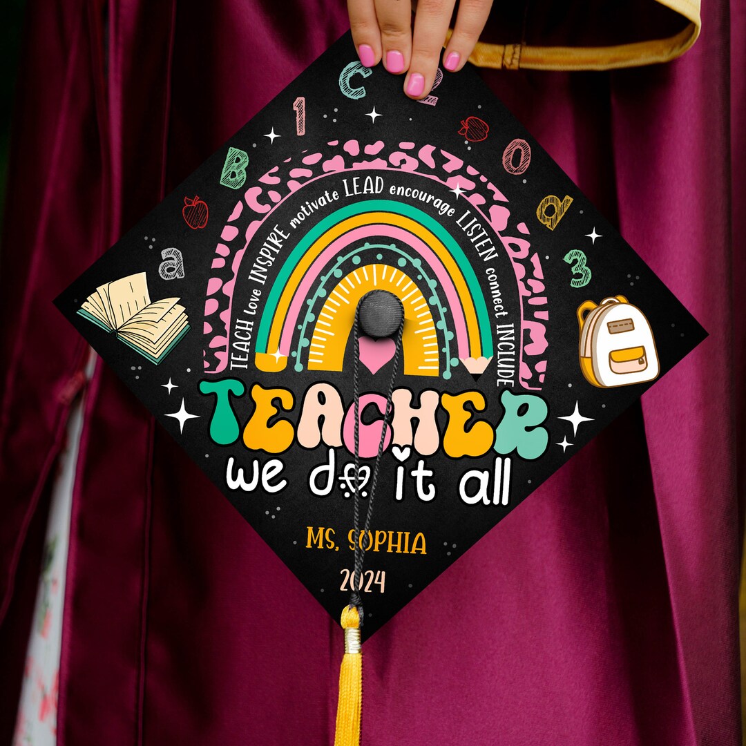 Printed Future Teacher Graduation Cap, Custom Grad Cap Topper, Teaching ...