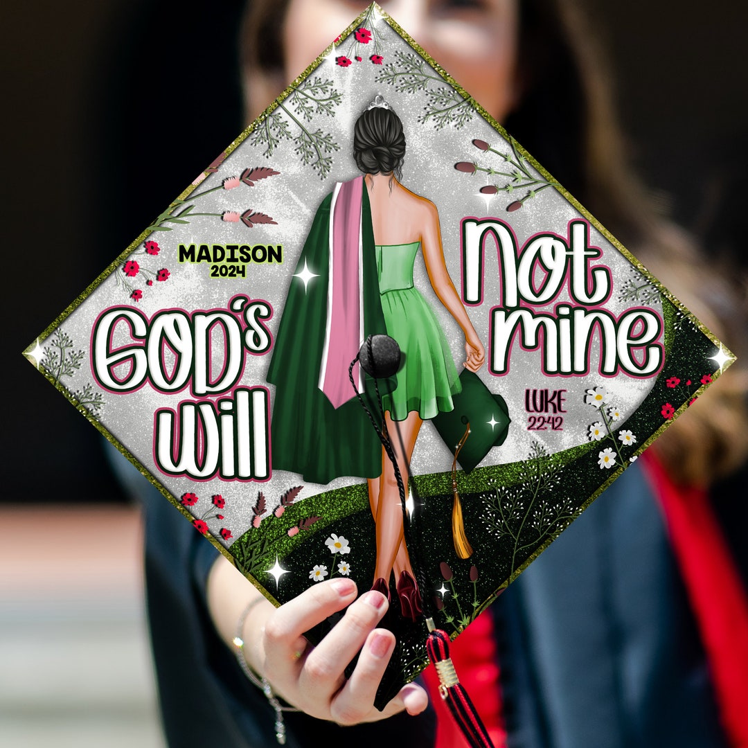 Custom Christian Graduation Cap Topper, God's Will Not Mine Grad Cap ...