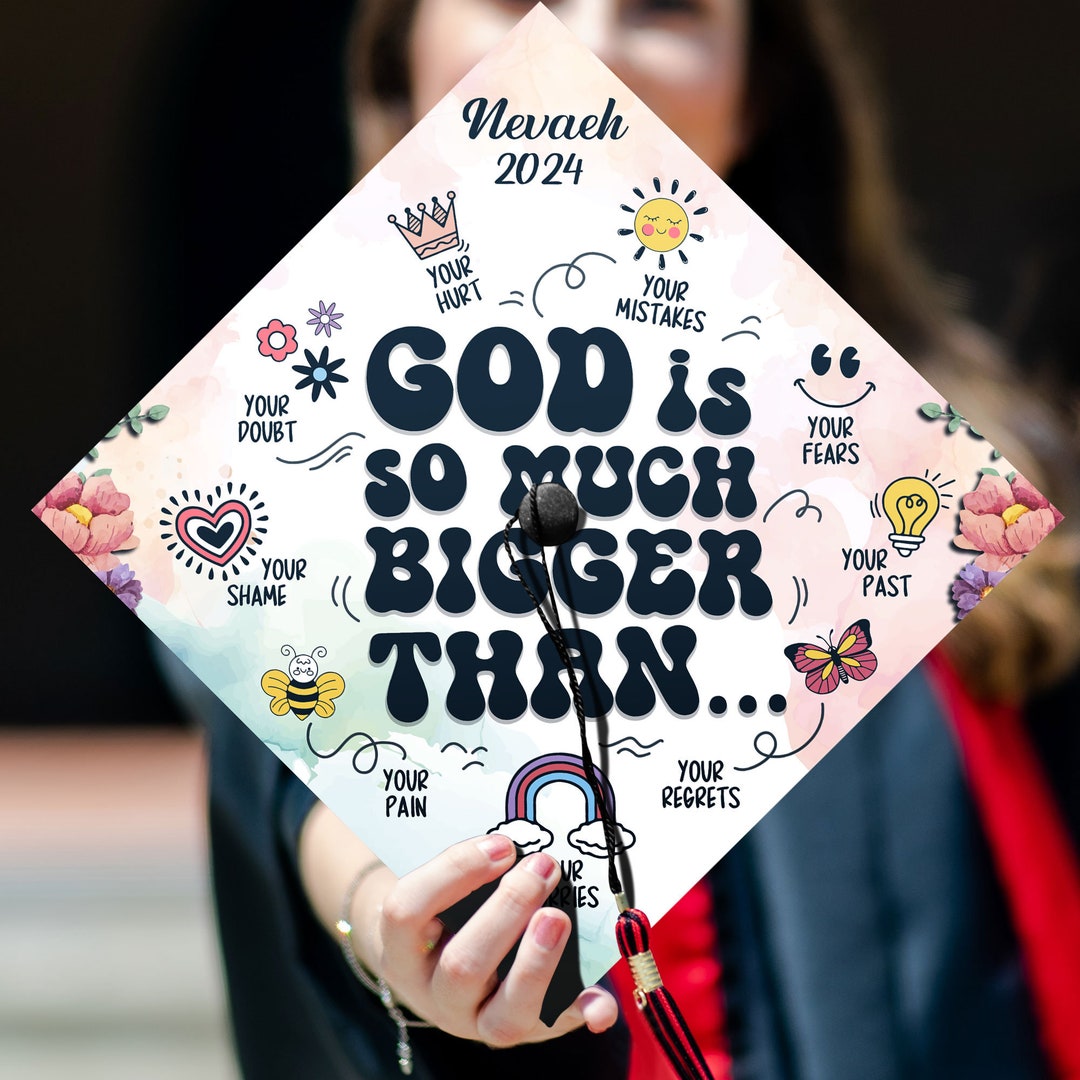 Custom God is Bigger Grad Cap Topper, Personalized Bible Affirmations ...