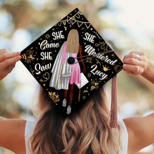 She Came She Saw She Mastered Grad Cap Topper, Black Queen Grad Cap ...