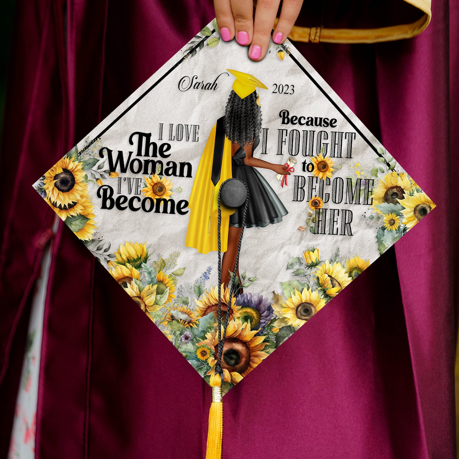 Custom Graduation Cap Topper Black Girl, Personalized God Message Grad ...