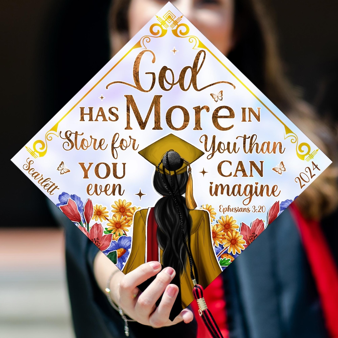 God Has More in Store for You Grad Cap Topper, Personalized Religious ...