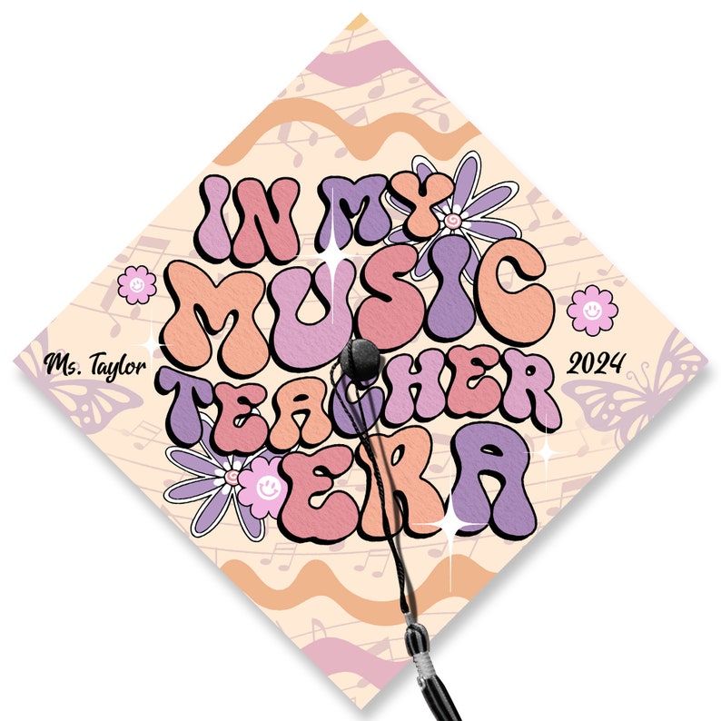 In My Music Teacher Era Printed Graduation Cap Topper, Custom Grad Cap ...