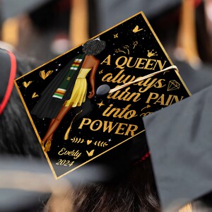 Black Queen Grad Cap Topper, A Queen Always Turn Pain Into Power Grad ...