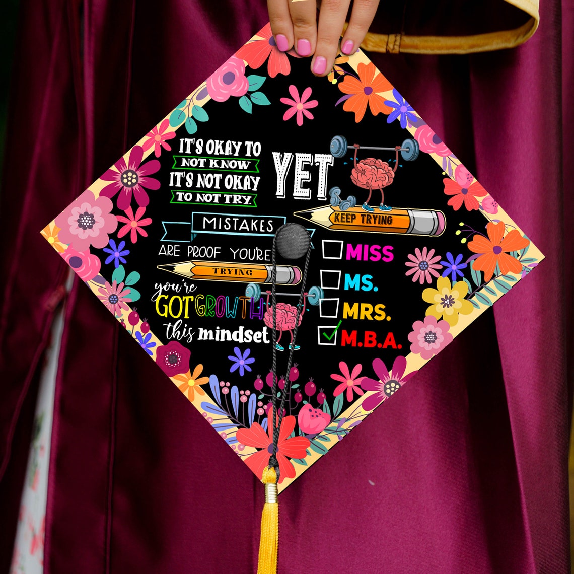 Business M.B.A Printed Graduation Cap Topper Motivated Grad - Etsy