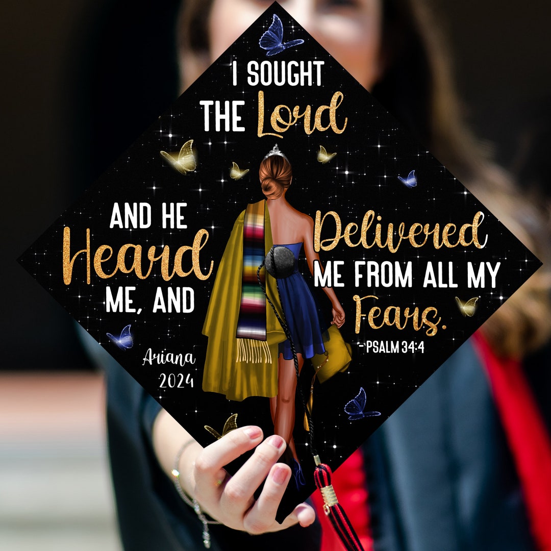 Custom Bible Verse Psalm 34:4 Graduation Cap Topper, Personalized ...