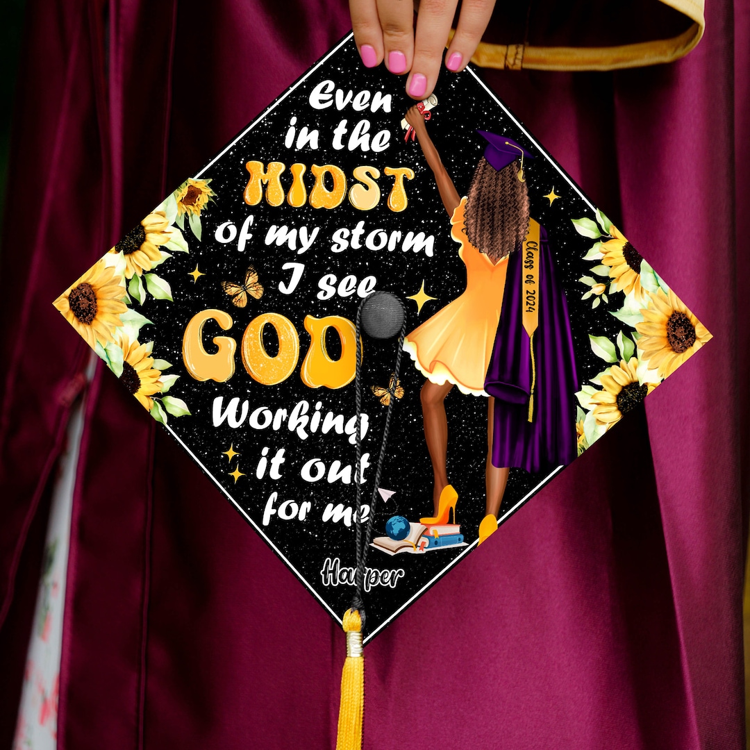 Personalized Black Queen Grad Cap Topper, Custom Religious Grad Cap ...