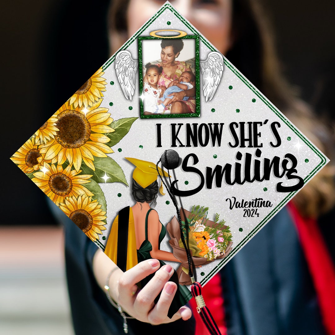 Custom Photo Memorial Cap Decoration, I Know She's Smiling Grad Cap ...