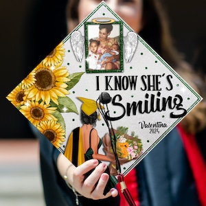Custom Photo Memorial Cap Decoration, I Know She's Smiling Grad Cap ...