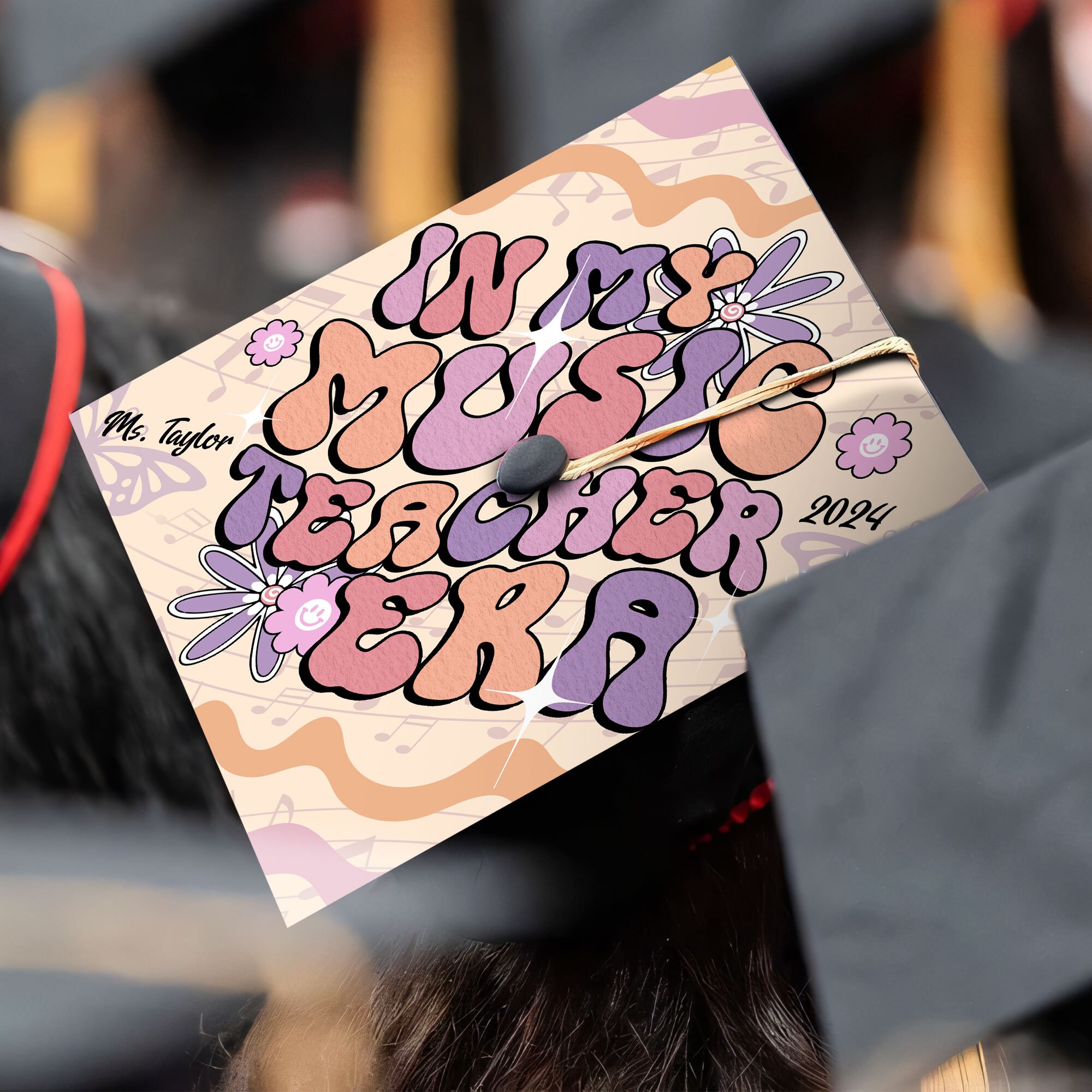 In My Music Teacher Era Printed Graduation Cap Topper, Custom Grad Cap ...