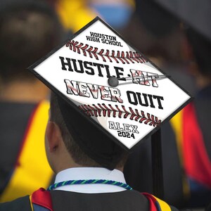 Hustle Hit Never Quit Baseball Grad Cap, Custom High School Baseball ...