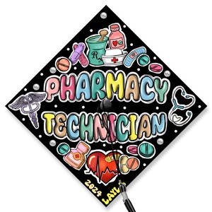 Pharmacy Technician Grad Cap Topper, Custom Pharmacist Graduation Cap ...
