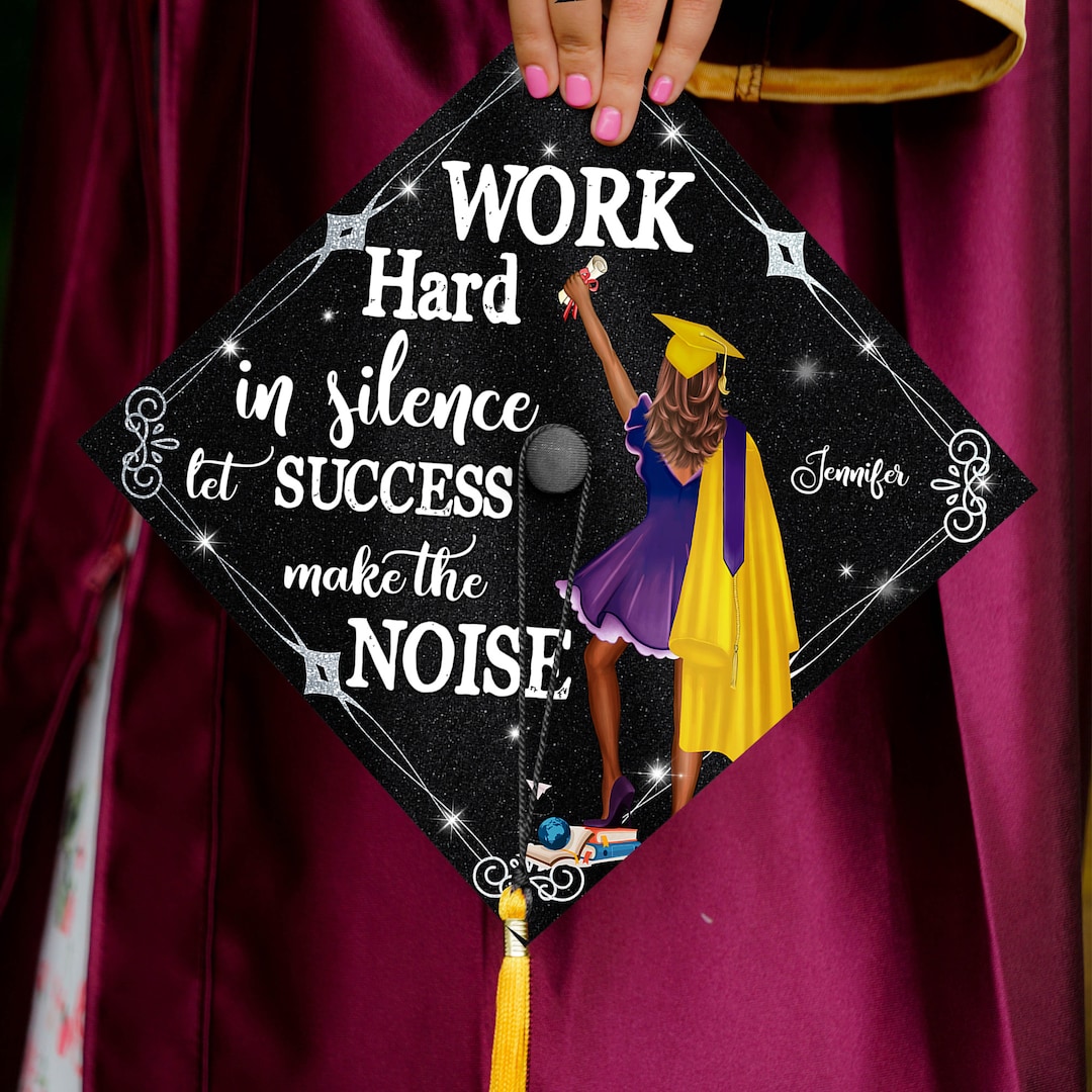 Personalized Graduation Cap Topper Black Girl Magic, Work Hard in ...