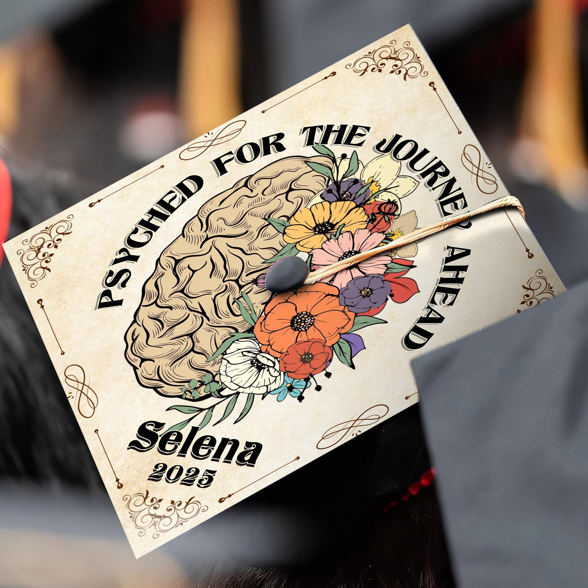 Psyched for the Journey Ahead Graduation Cap, Personalized Psychology ...