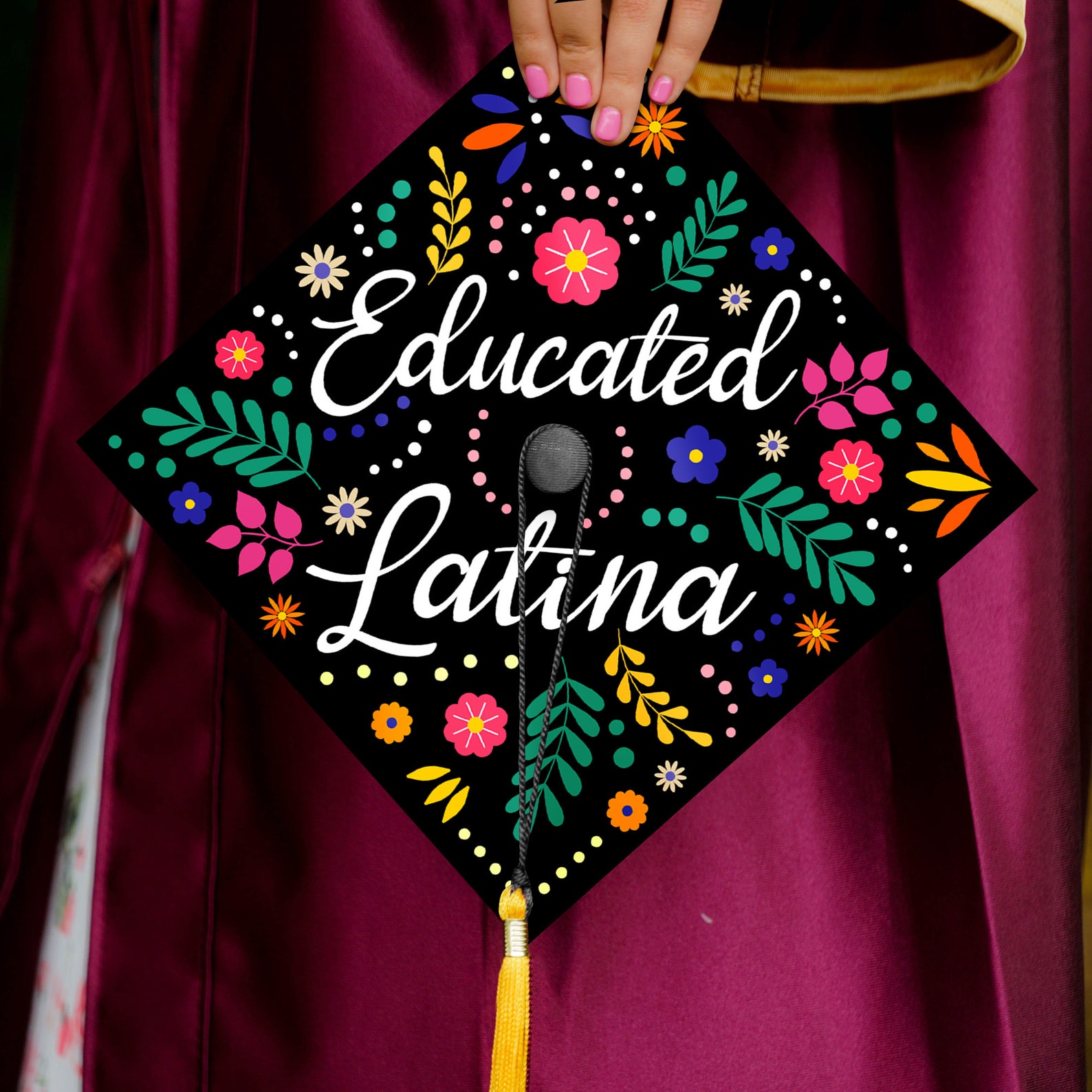 Educated Latina Printed Grad Cap Topper, Mexican Grad Cap Topper, Latin ...