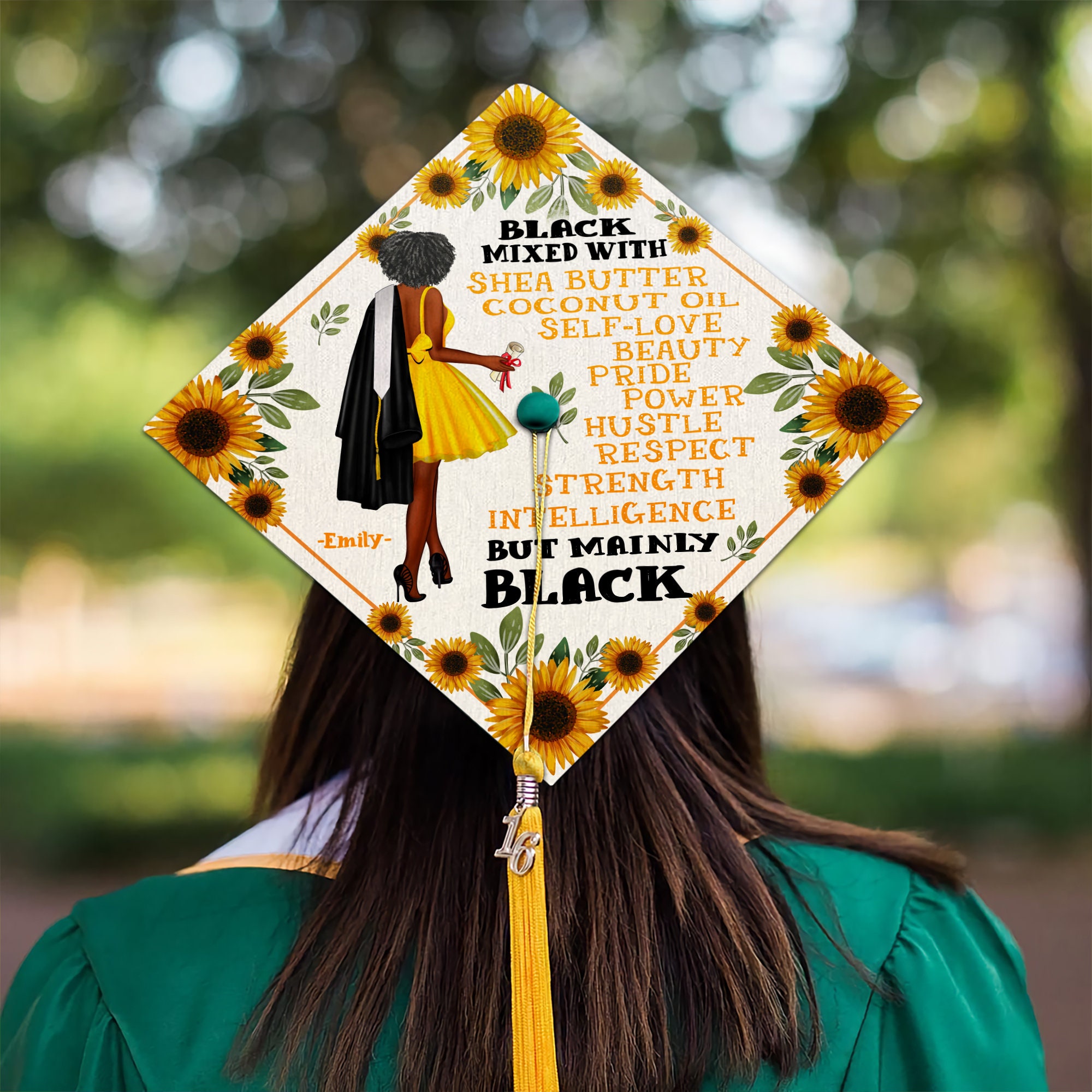 Black Mixed With Black Grad Cap Topper, Black Girl Graduation Cap ...