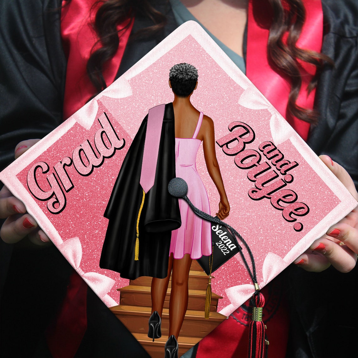 Grad and Boujee Personalized Graduation Cap Black Queen Grad | Etsy