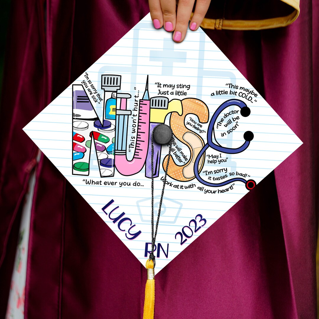 Printed Nurse Symbols Grad Cap, Nursing Grad Cap Topper, Custom ...