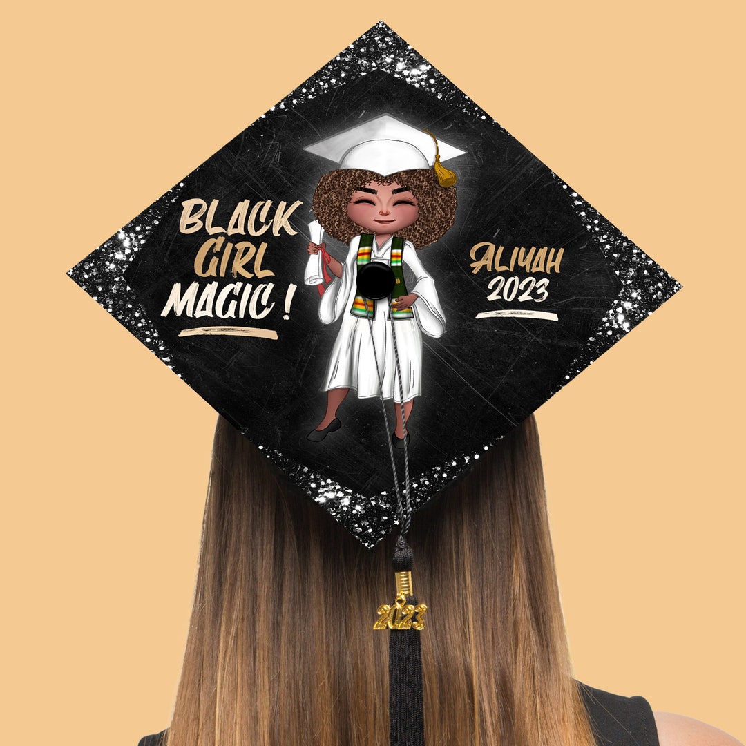 Personalized Black Girl Magic Grad Cap Topper, Custom Graduation Cap ...