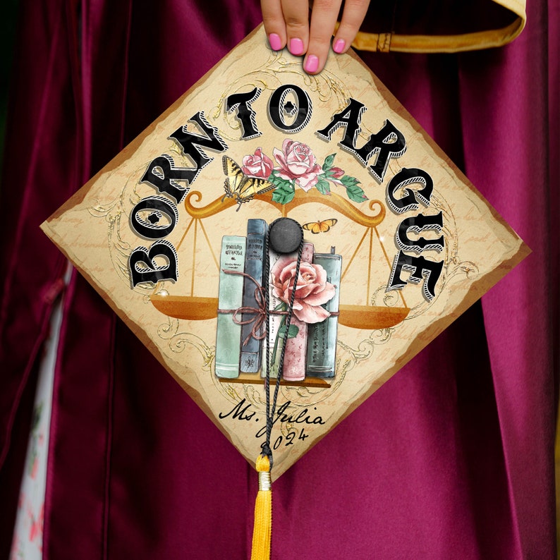 Personalized Born to Argue Printed Grad Cap Topper, Custom Cap ...
