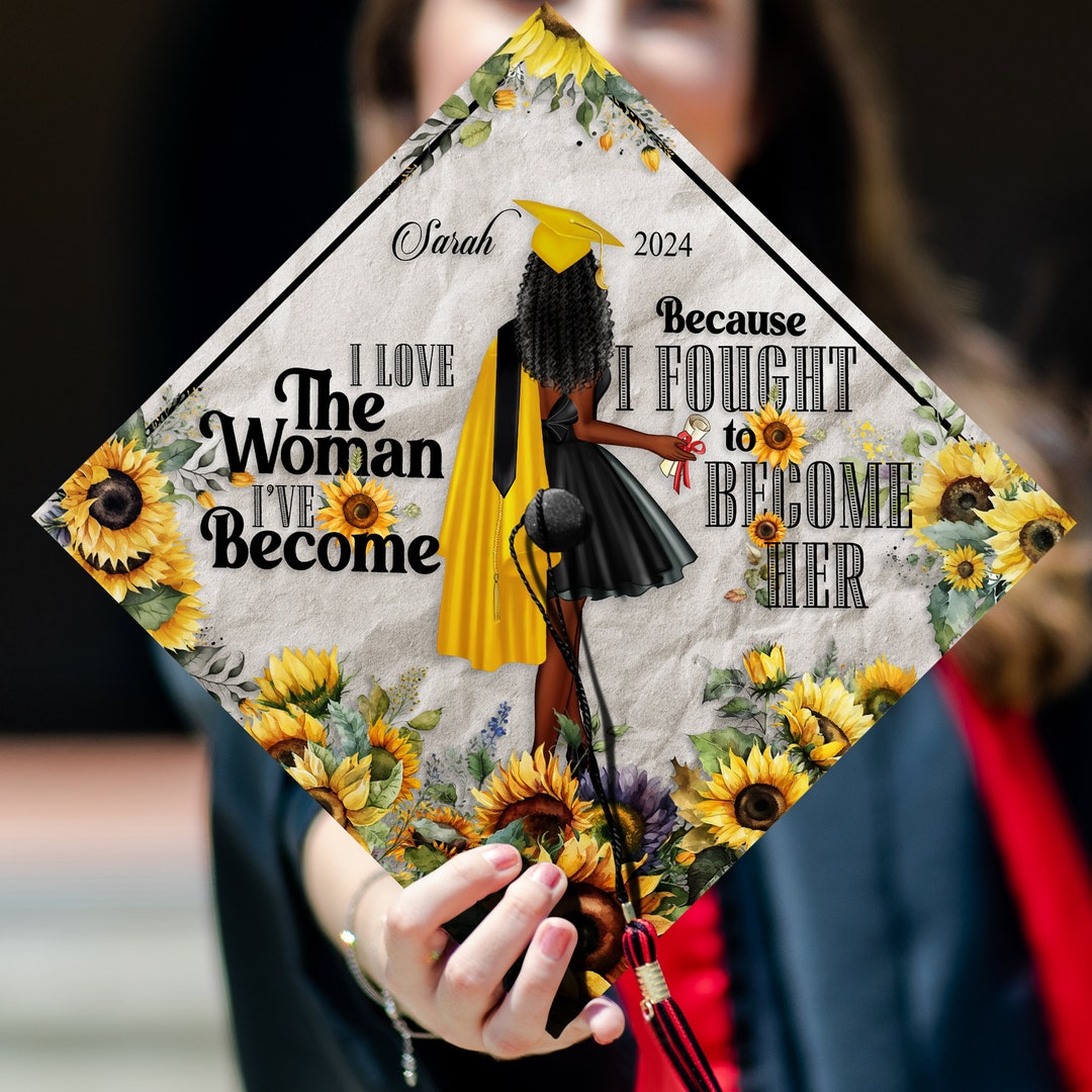 Custom Graduation Cap Topper Black Girl, Personalized God Message Grad ...