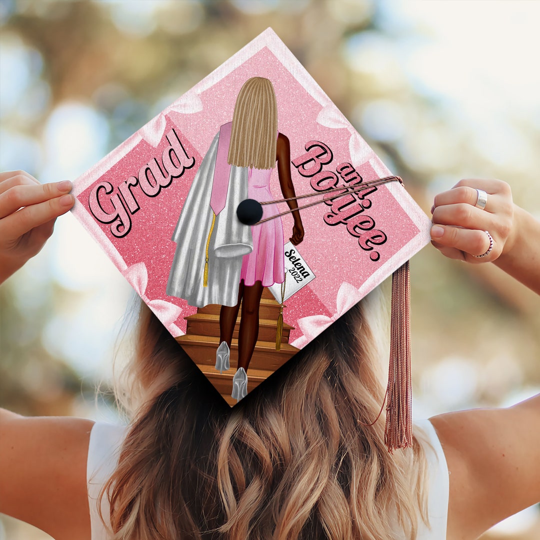 Grad and Boujee Personalized Graduation Cap, Black Queen Grad Cap ...