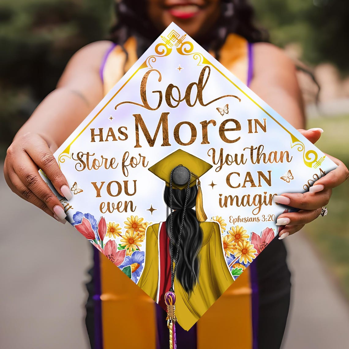 God Has More in Store for You Grad Cap Topper, Personalized Religious ...